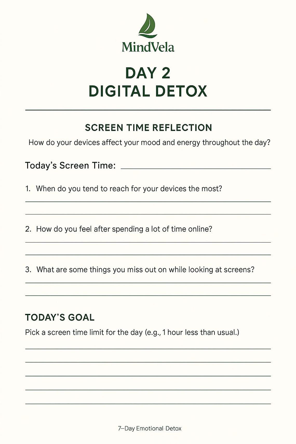 7-day Emotional Detox Printable Workbook - Etsy