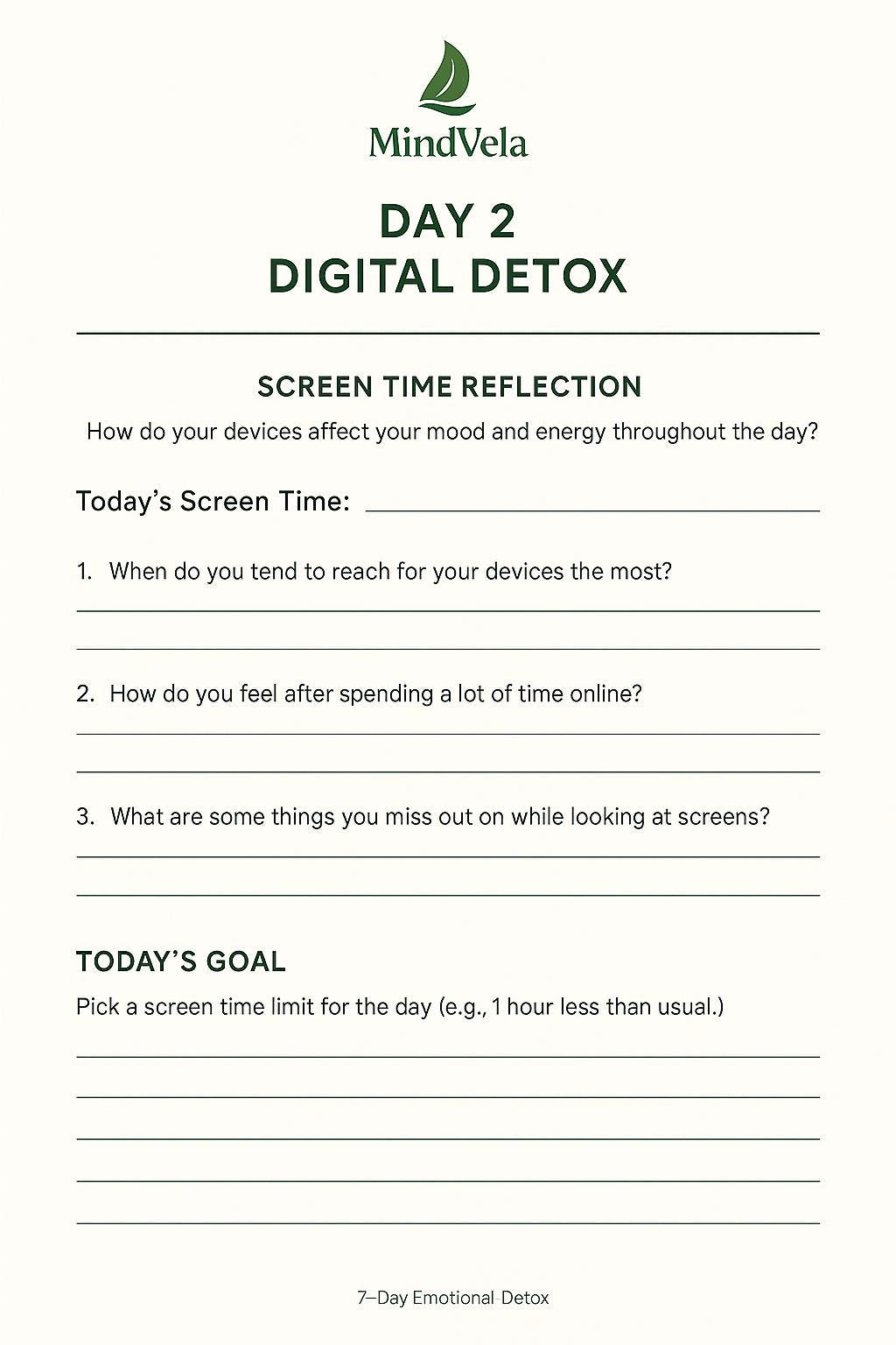 7-day Emotional Detox Printable Workbook - Etsy