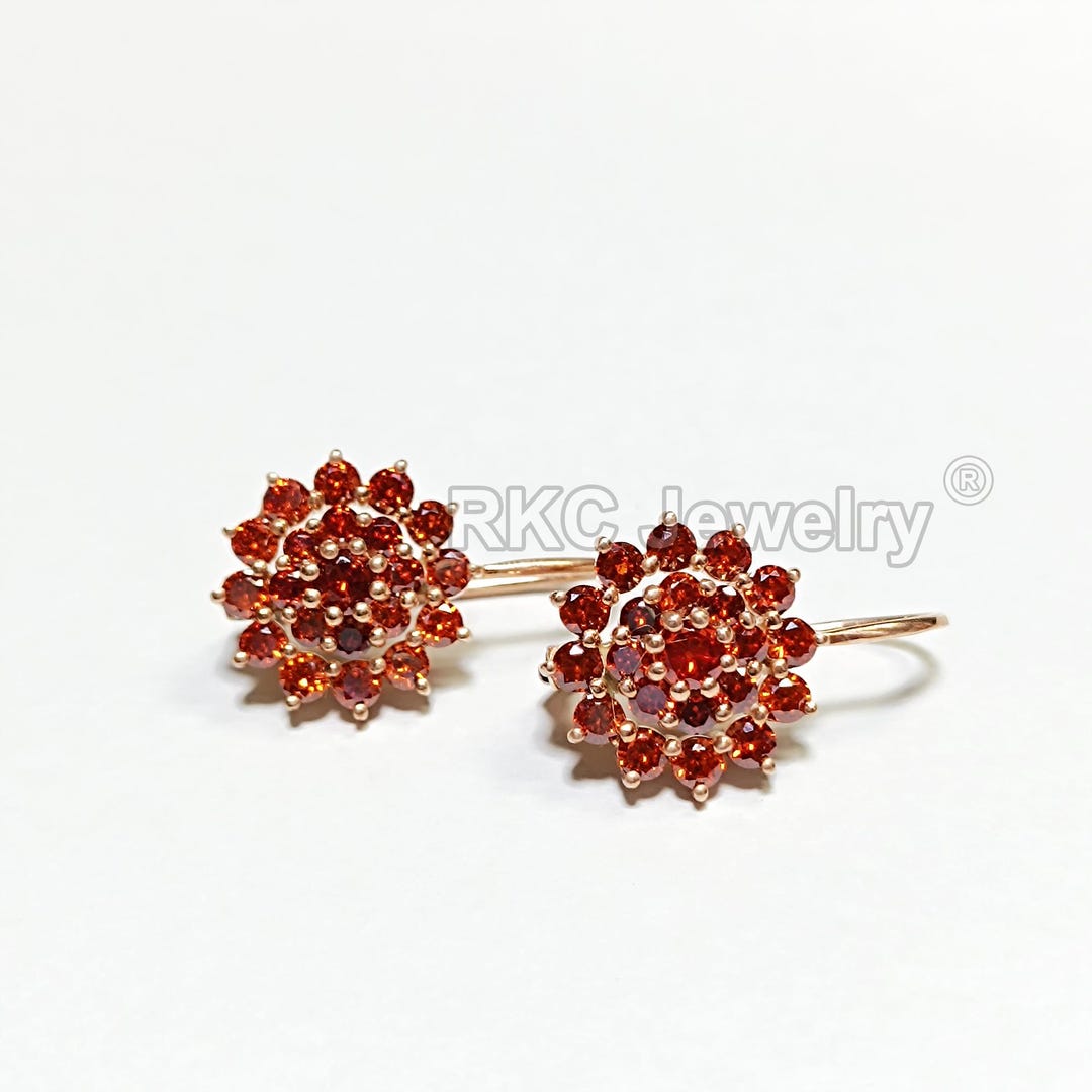 Red Garnet Flower Earrings: 14K Gold Plated Lever Back, 2 Ctw - Etsy