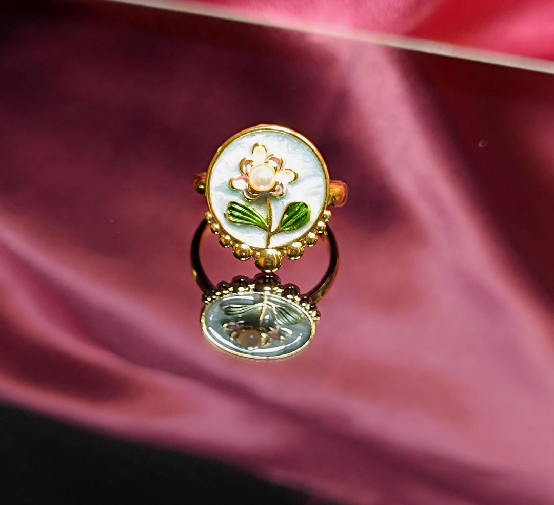 Pink Open Ring – Adjustable Gold Floral Ring, Romantic Rose Flower ...