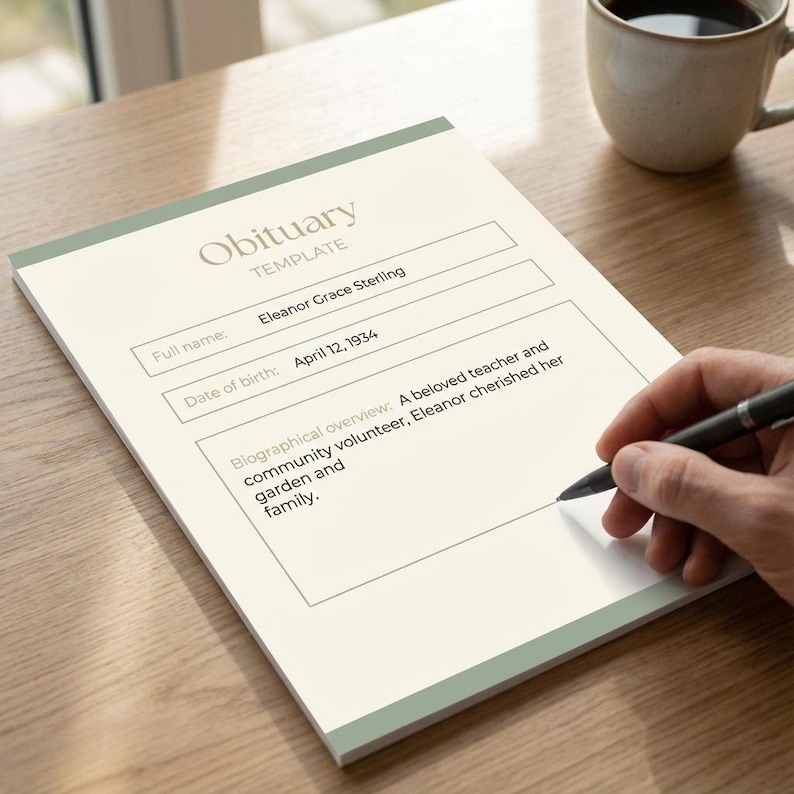 Easy Obituary Template With Writing Guide | Fill-in-blank Memorial Form ...