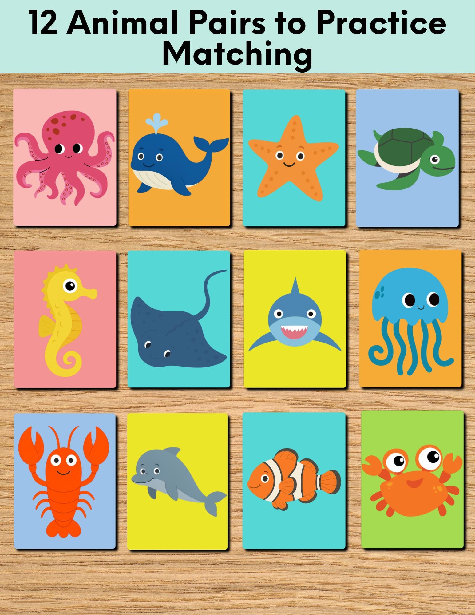 Ocean Animal Matching Memory Game | Preschool Learning Cards - Etsy