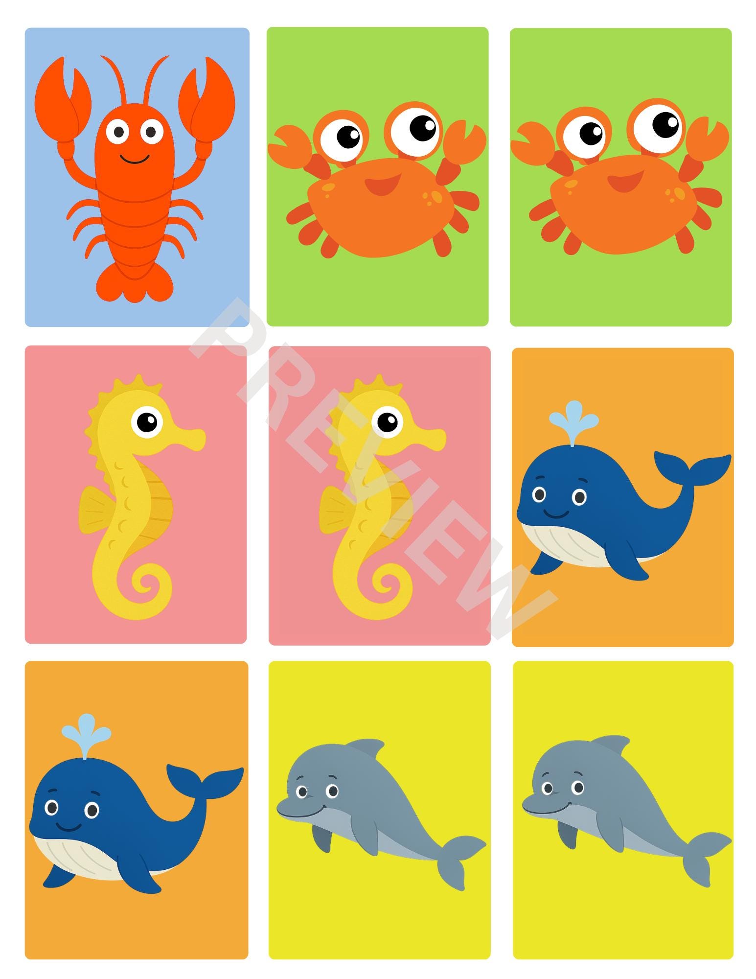 Ocean Animal Matching Memory Game | Preschool Learning Cards - Etsy