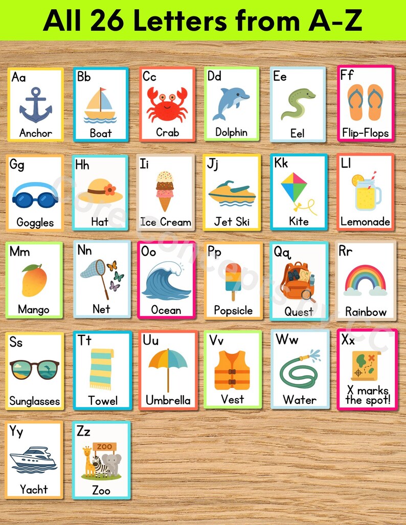Alphabet Matching Game – A to Z Cards | Summer Themed | 52 Upper ...