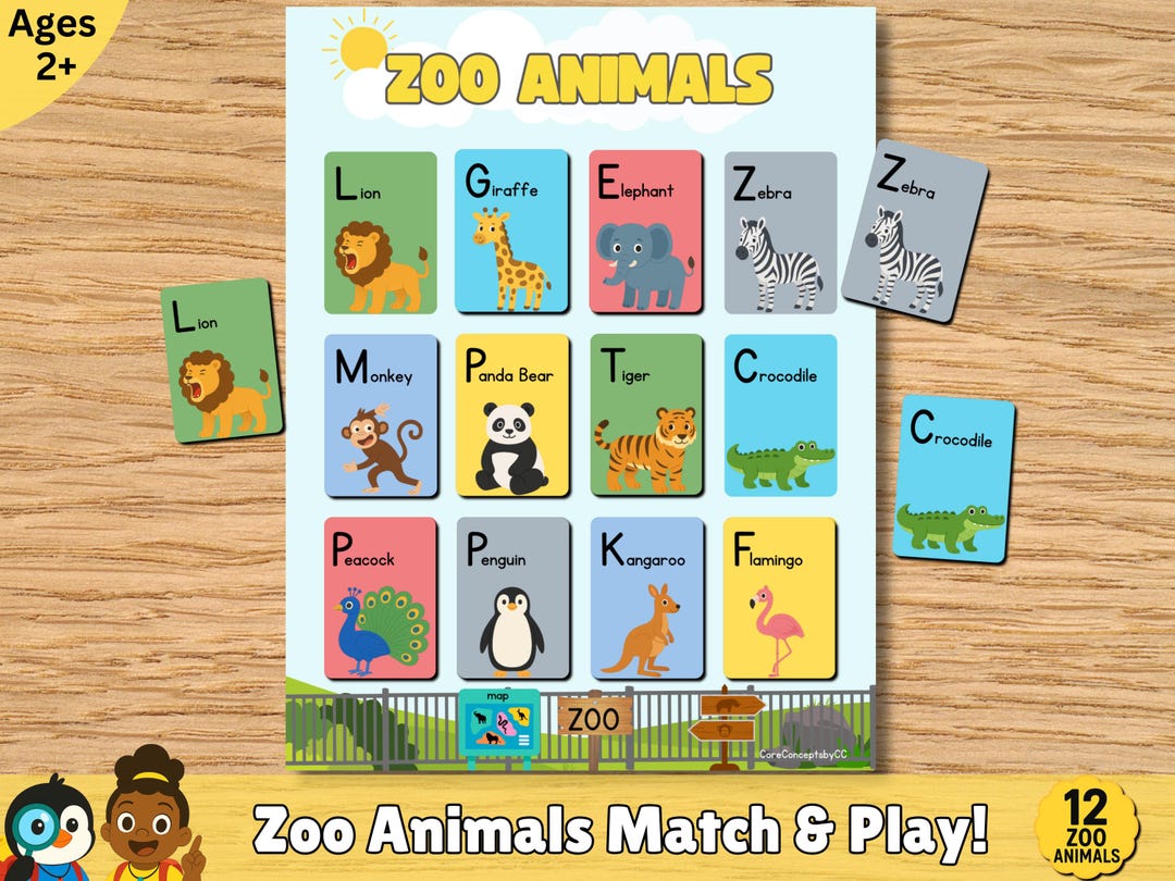 Zoo Animals Matching Game | Printable Flashcards + Poster Set - Etsy UK