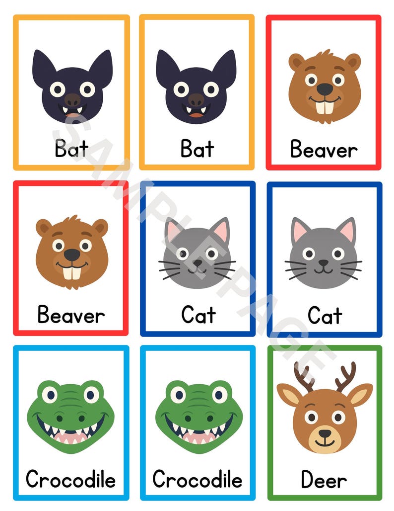 Animal Matching Memory Game | Preschool Learning Cards - Etsy