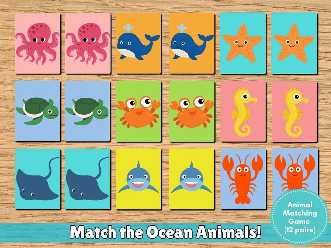 Ocean Animal Matching Memory Game | Preschool Learning Cards - Etsy