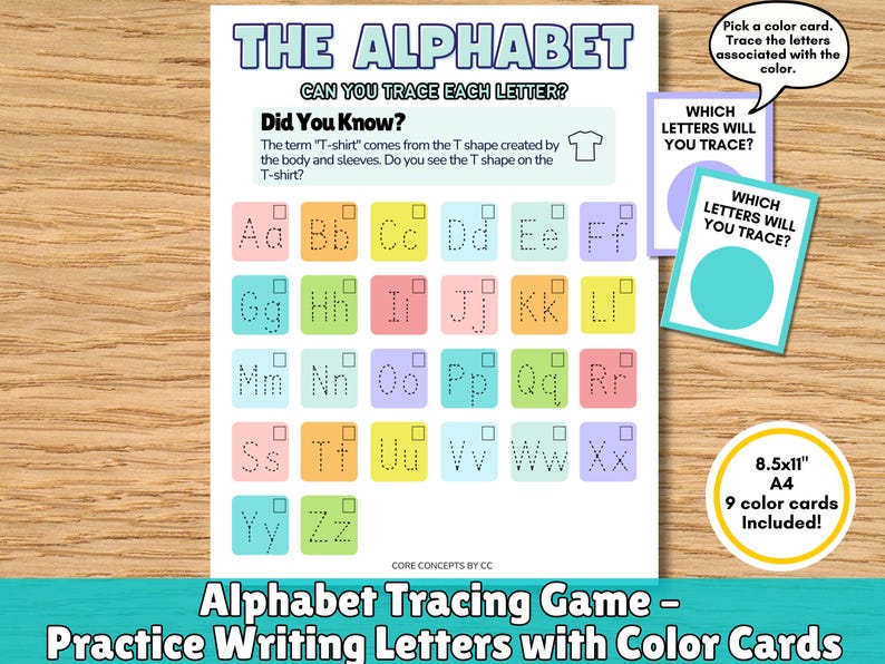 Alphabet Tracing Game – ABC Poster With Color Cards | Letter Learning ...
