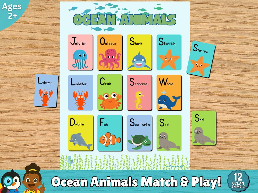 Ocean Animals Matching Game | Printable Flashcards + Poster Set - Etsy ...