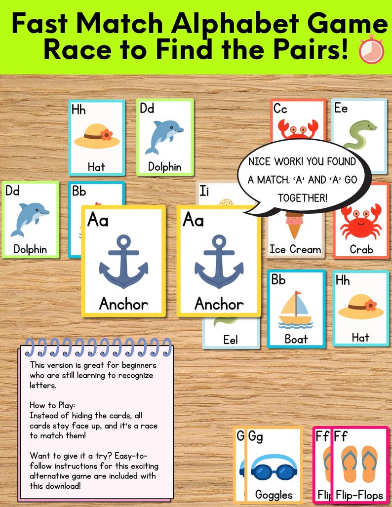 Alphabet Matching Game – A to Z Cards | Summer Themed | 52 Upper ...