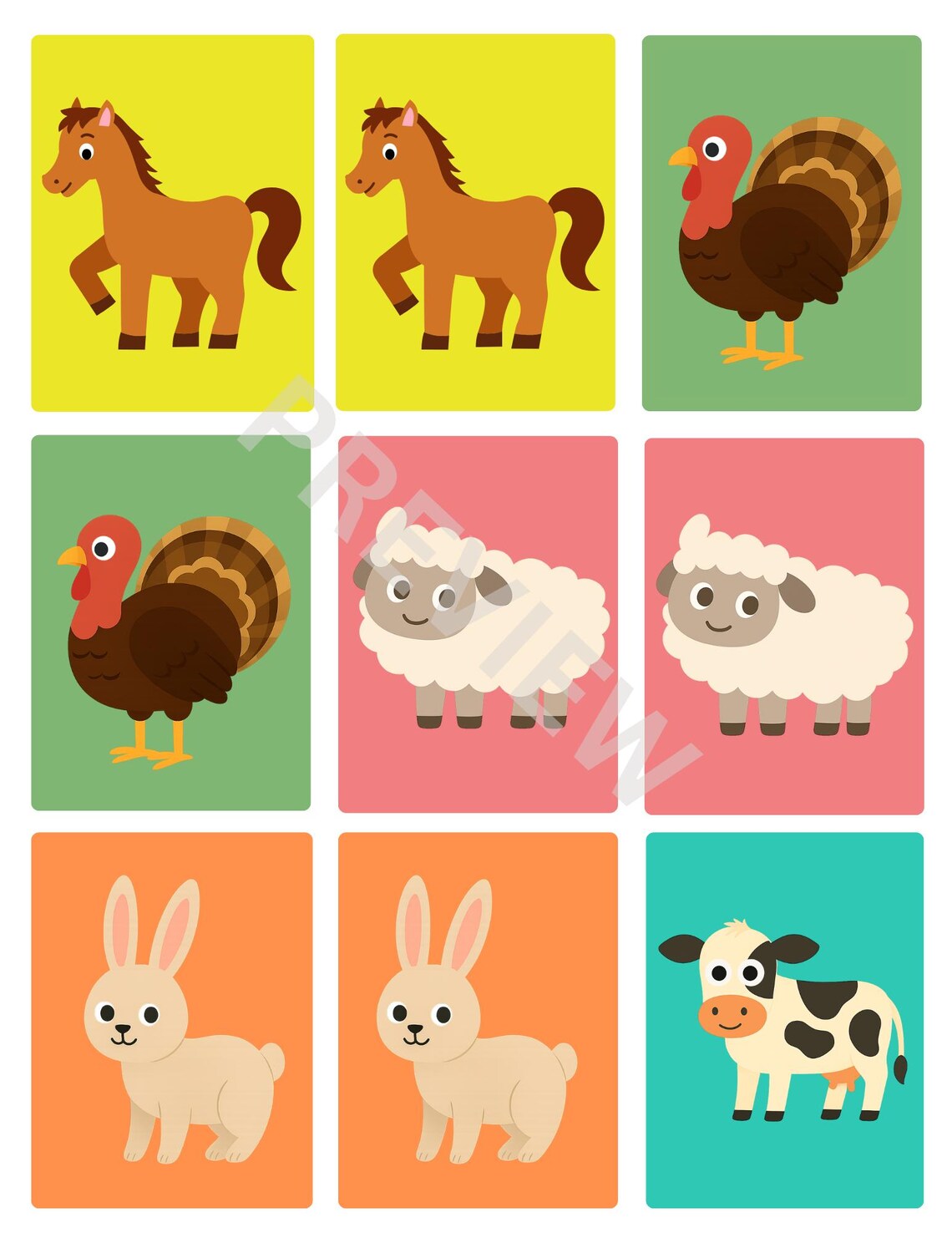 Farm Animal Matching Memory Game | Preschool Learning Cards - Etsy