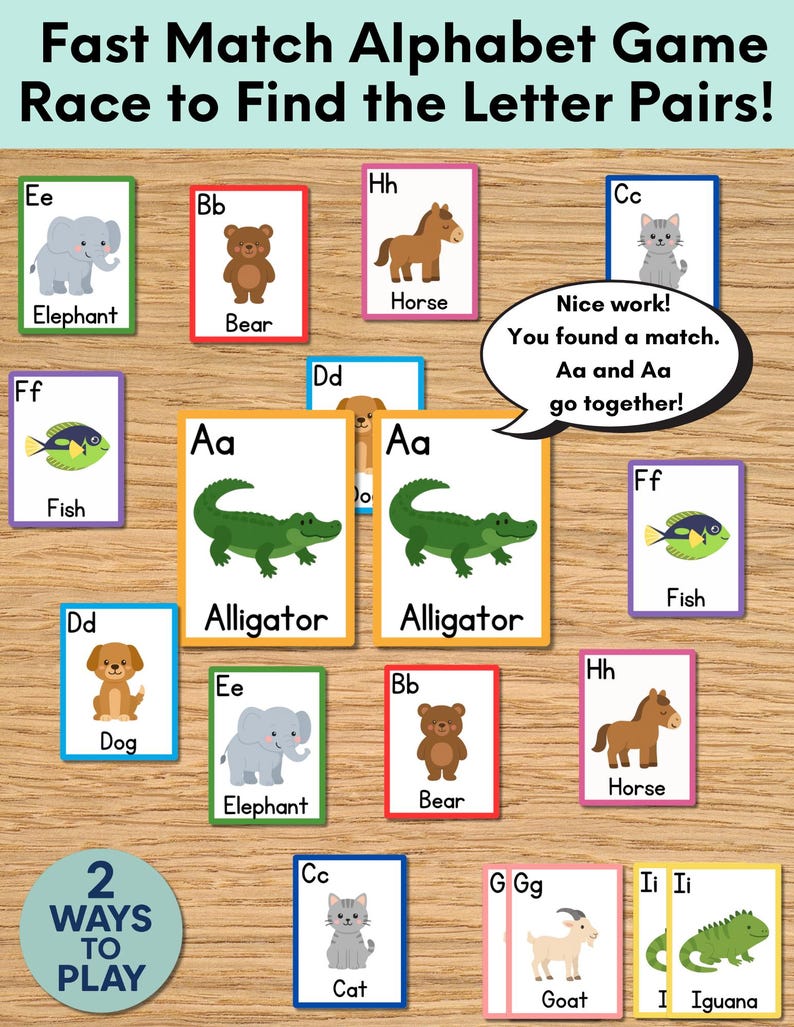 Animal Alphabet Match Cards: ABC Learning Game (PDF Download) - Etsy