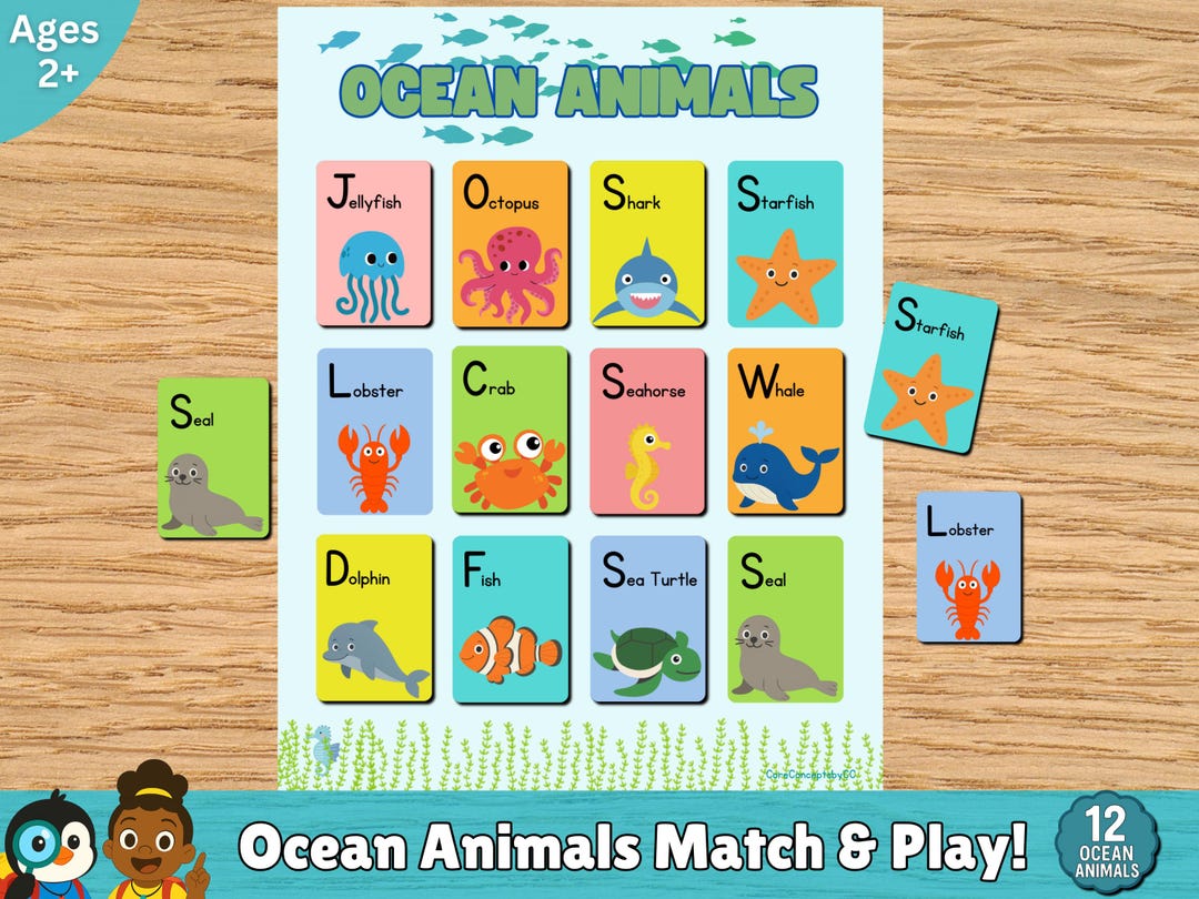 Ocean Animals Matching Game | Printable Flashcards + Poster Set - Etsy UK