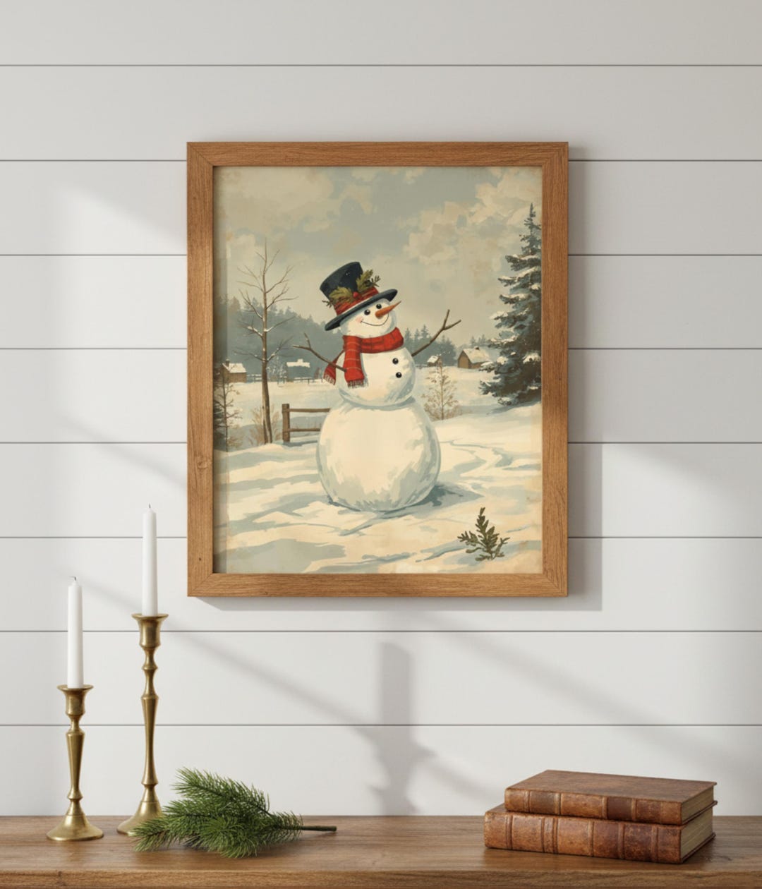 Happy Snowman Christmas Wall Art, Vintage Snowman Print, Arcane ...
