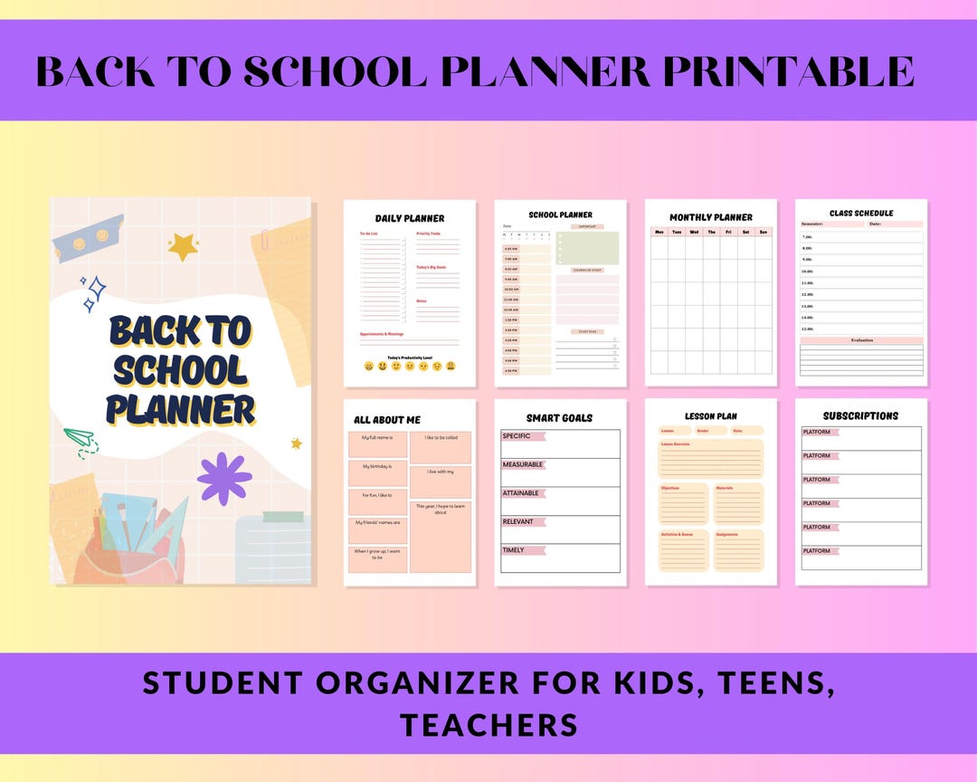 Back to School Planner Printable | Student Organizer for Kids, Teens ...
