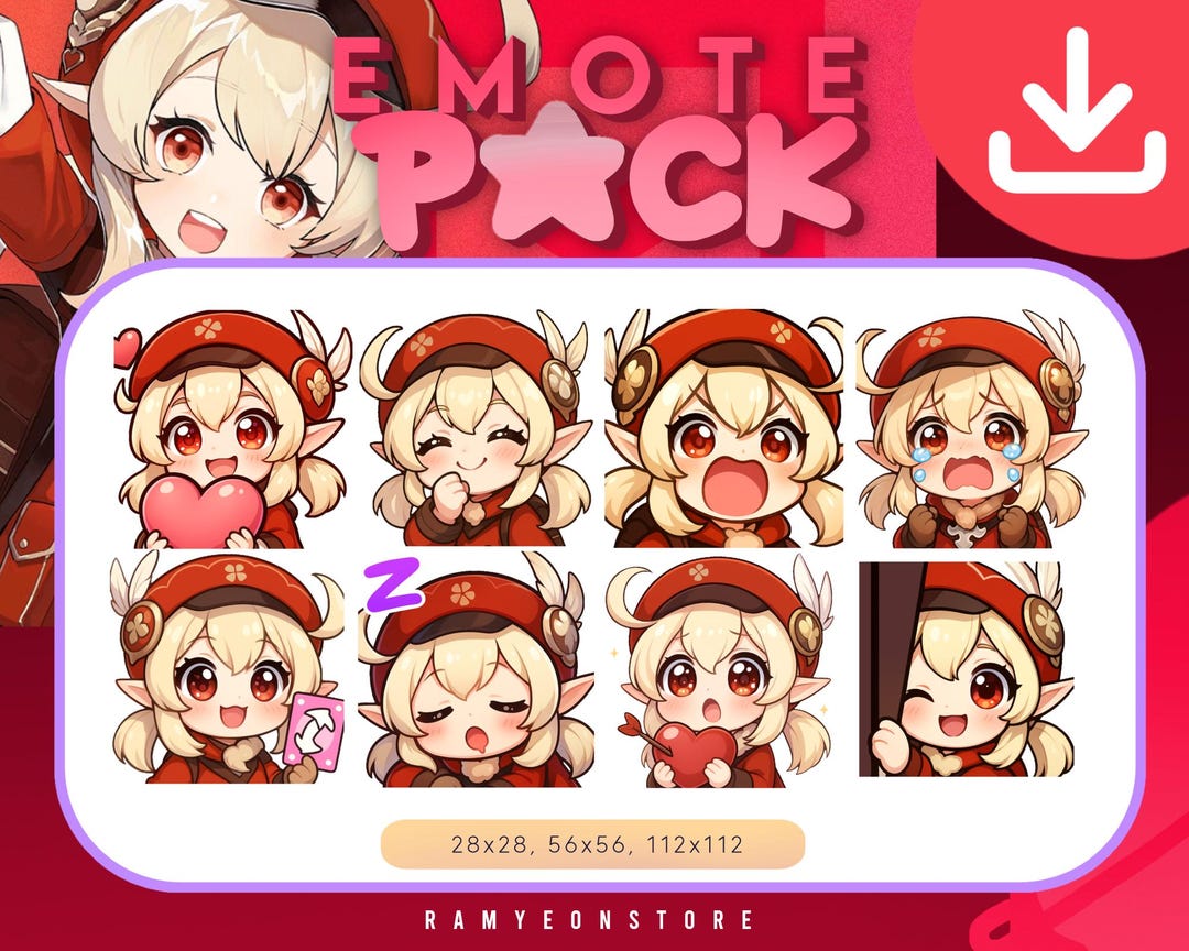 Klee Genshin Impact Twitch Emotes & Badges Pack | Cute Chibi Vtuber ...