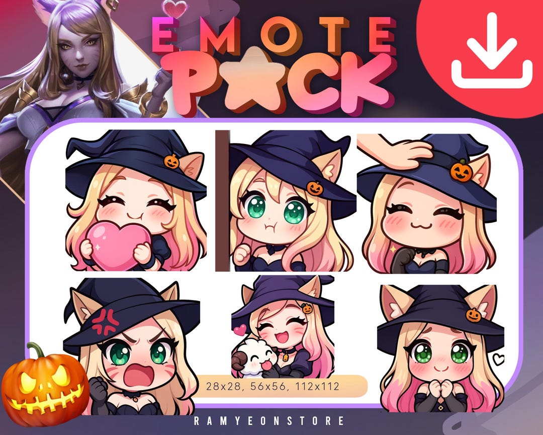 Ahri K/DA Halloween Twitch Emotes Pack | Cute Chibi Vtuber Emote | Kick ...