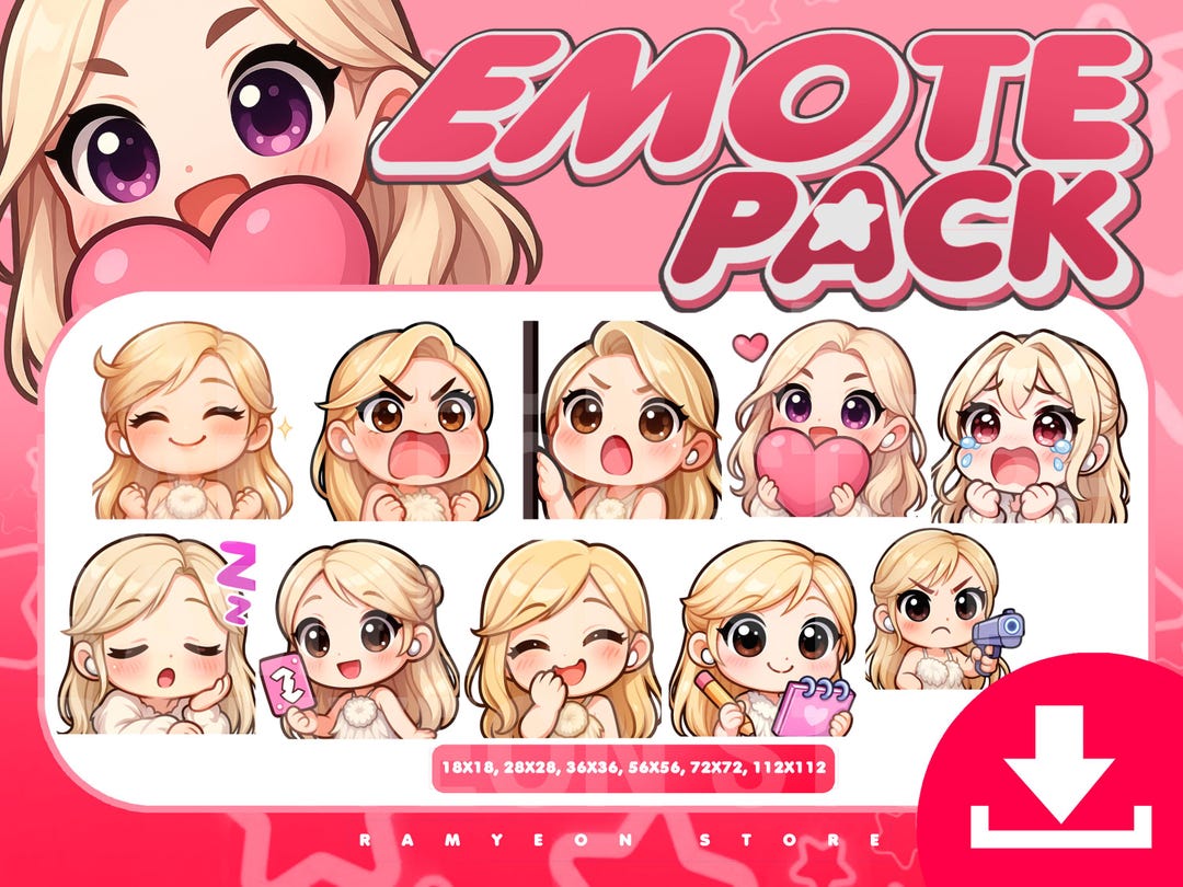 Blonde Gamer Girl Twitch Emotes & Badges Pack | Cute Chibi VTuber Emote ...