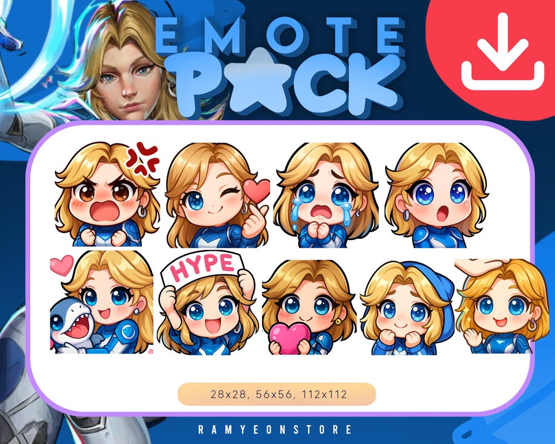 Invisible Woman Marvel Rivals Twitch Emotes Pack | Cute Chibi Vtuber ...