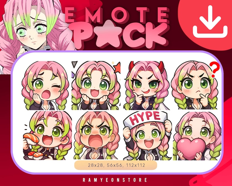 Mitsuri Kanroji Kimetsu No Yaiba Demon Slayer Twitch Emotes Pack | Cute ...