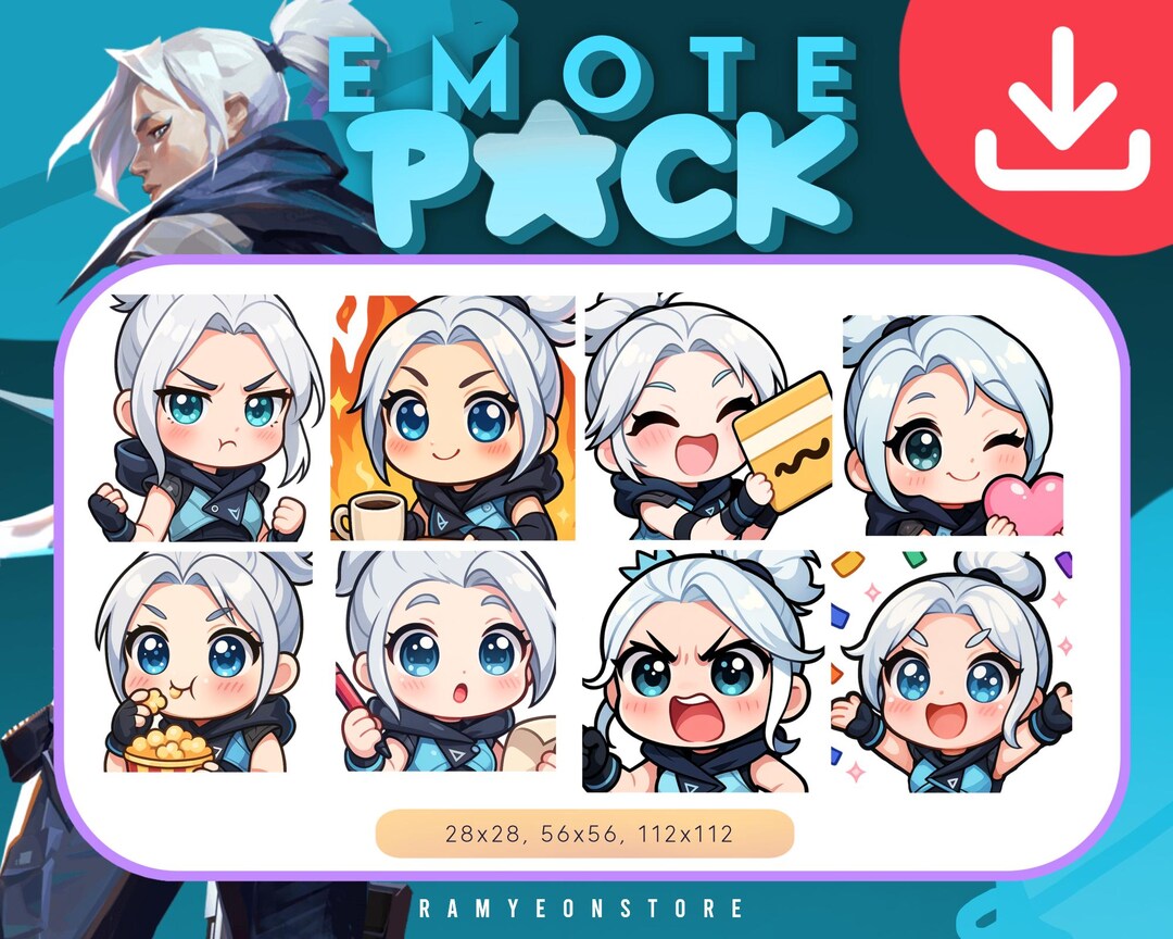 Jett Valorant Twitch Emotes 8 Pack | Cute Chibi Vtuber Emote | Kick ...