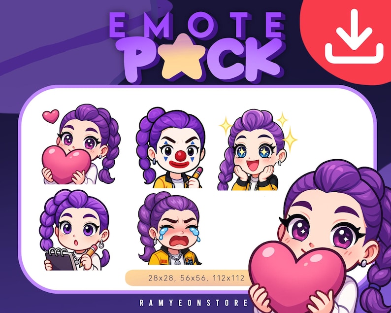 Rumi Kpop Demon Hunters Twitch Emotes Pack | Cute Chibi Vtuber Emote ...