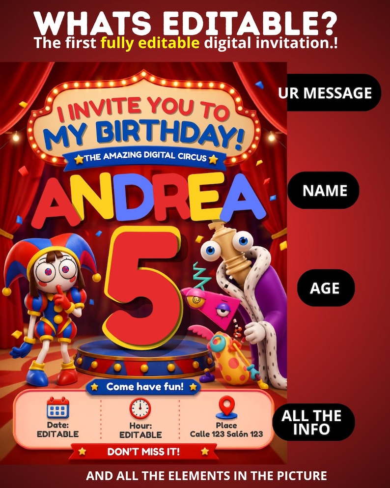 The Amazing Digital Circus Birthday Invitation Template / Editable ...