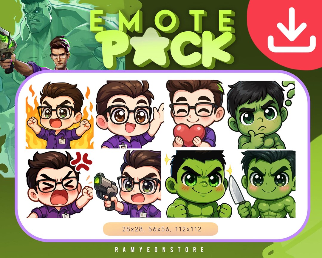Hulk Bruce Banner Marvel Rivals Twitch Emotes 8 Pack | Cute Chibi ...