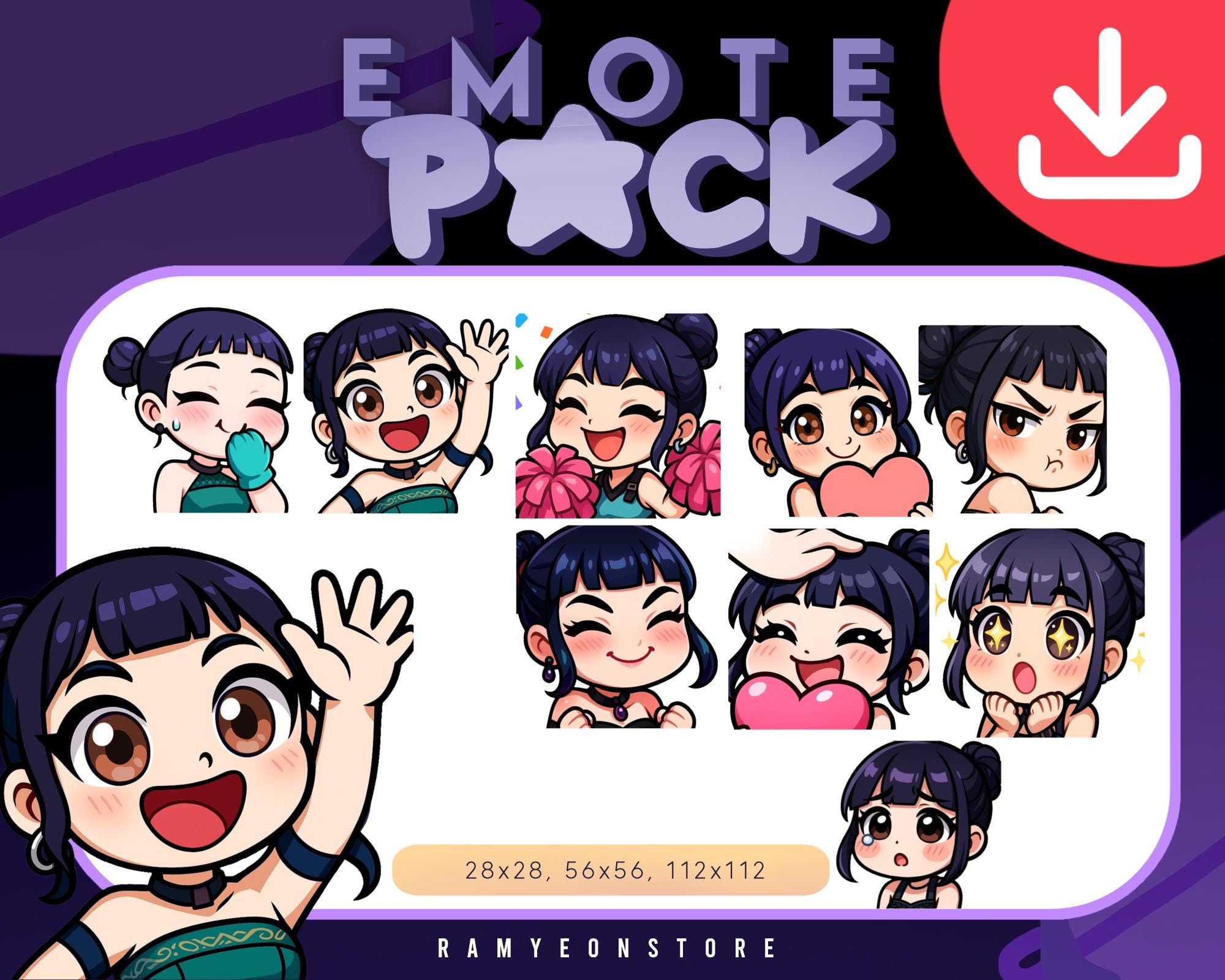 Zoey Kpop Demon Hunters Twitch Emotes Pack 9 | Cute Chibi Vtuber Emote ...