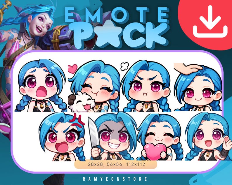 Jinx Lol Twitch Emotes Pack | Cute Chibi Vtuber Emote | Kick |emotes ...