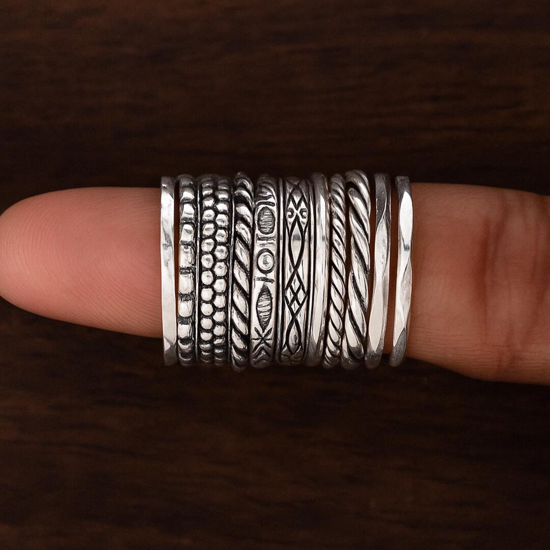 Set of 12 Sterling Silvers, Pure Silver Rings, Assorted Pattern Rings, Thin & Thick Rings ...