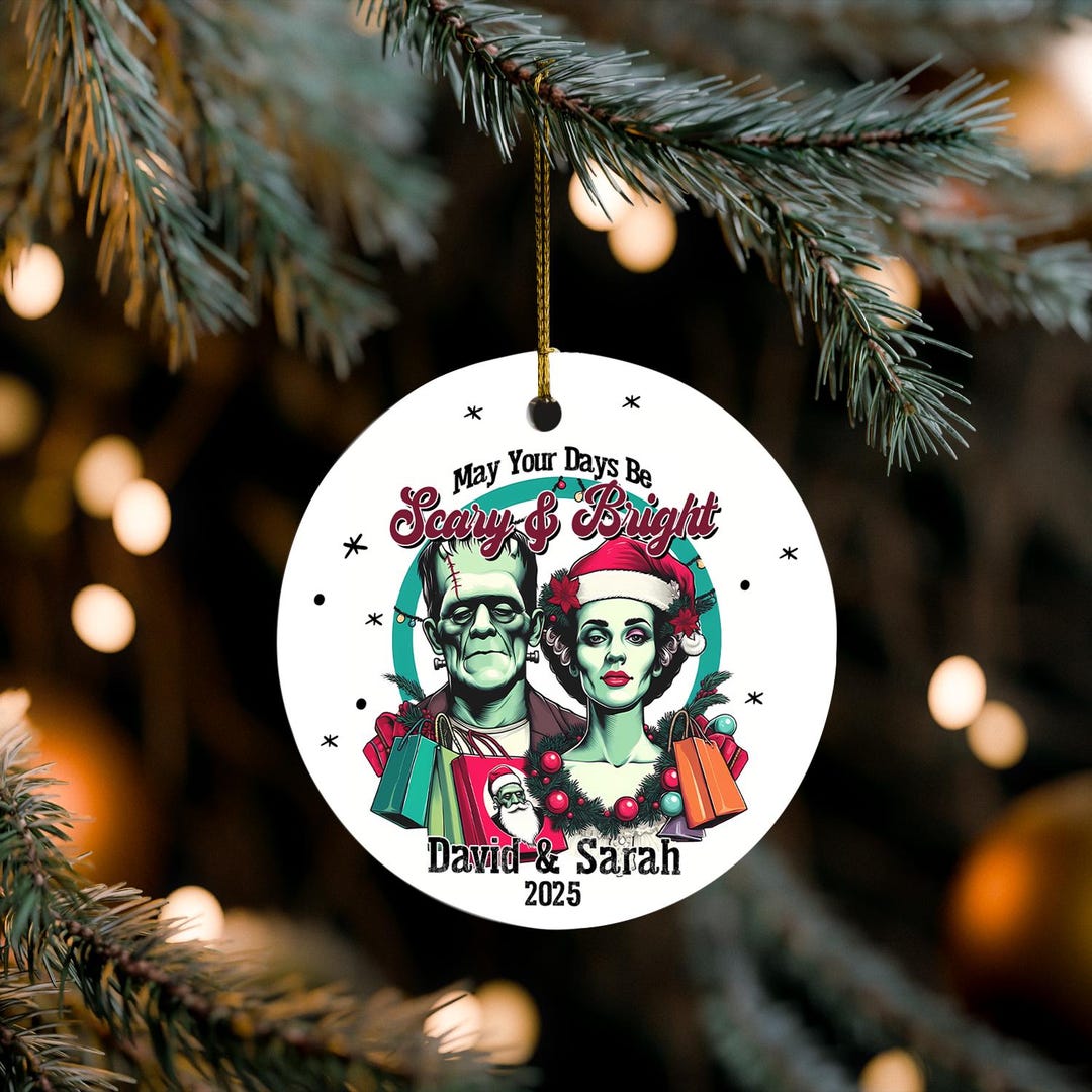 Frankenstein and the Bride Christmas Personalized Ornament, Scary and ...