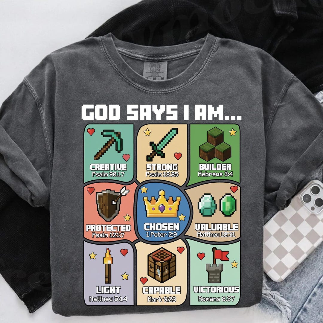 God Says I Am Bible Verses Pixel Art Christian Gamer Boys T-shirt ...