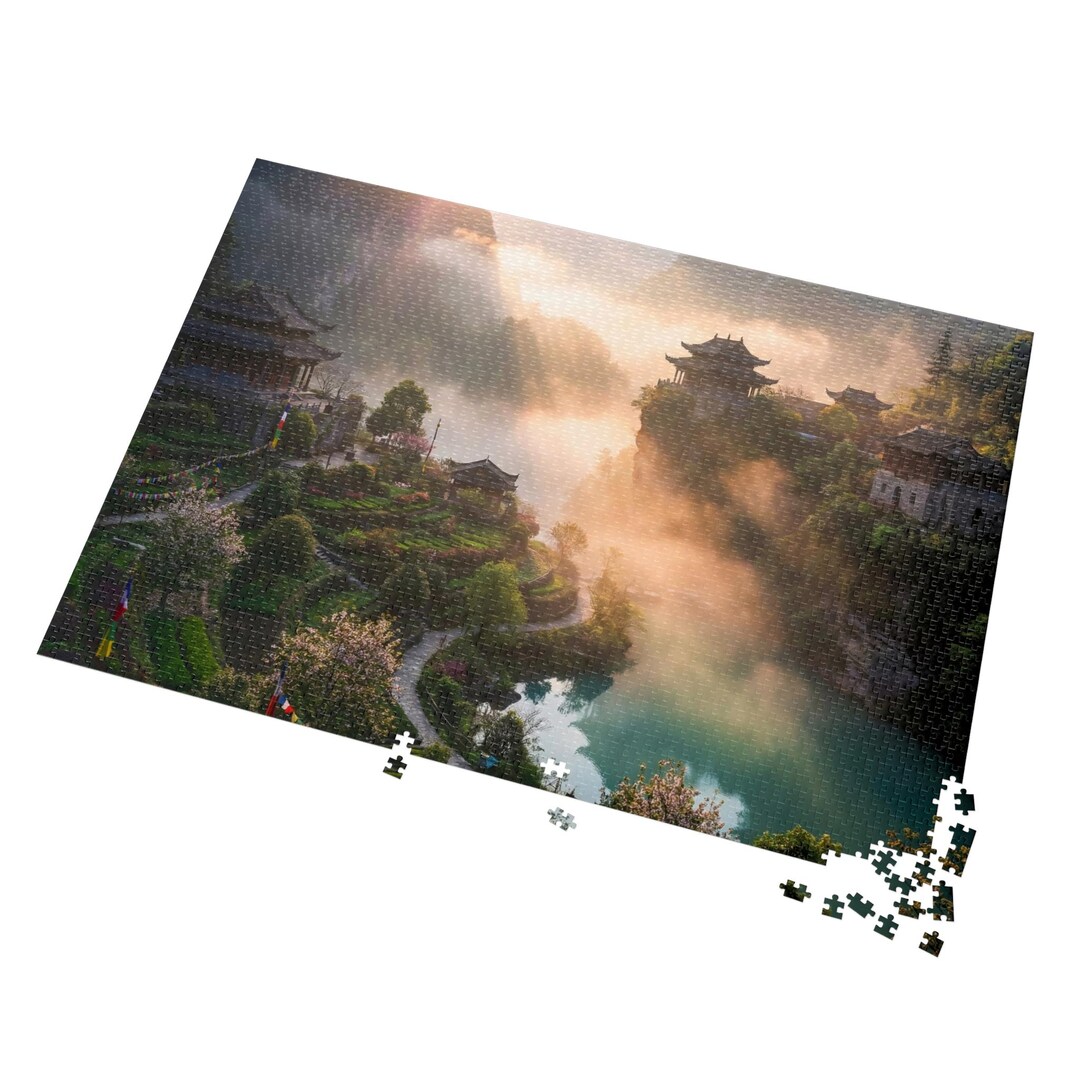 Misty Mountain Village Jigsaw Puzzle for Adults With Tin | Scenic ...