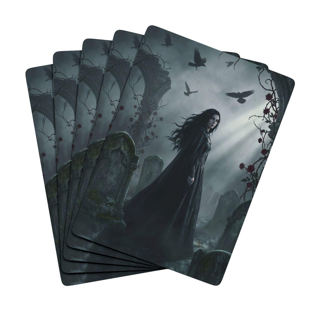 Gothic Raven Graveyard Poker Playing Cards | Dark Fantasy Ace Spade ...