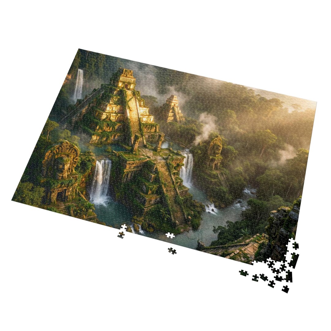 Ancient Jungle Pyramid Jigsaw Puzzle for Adults With Tin | Waterfalls ...