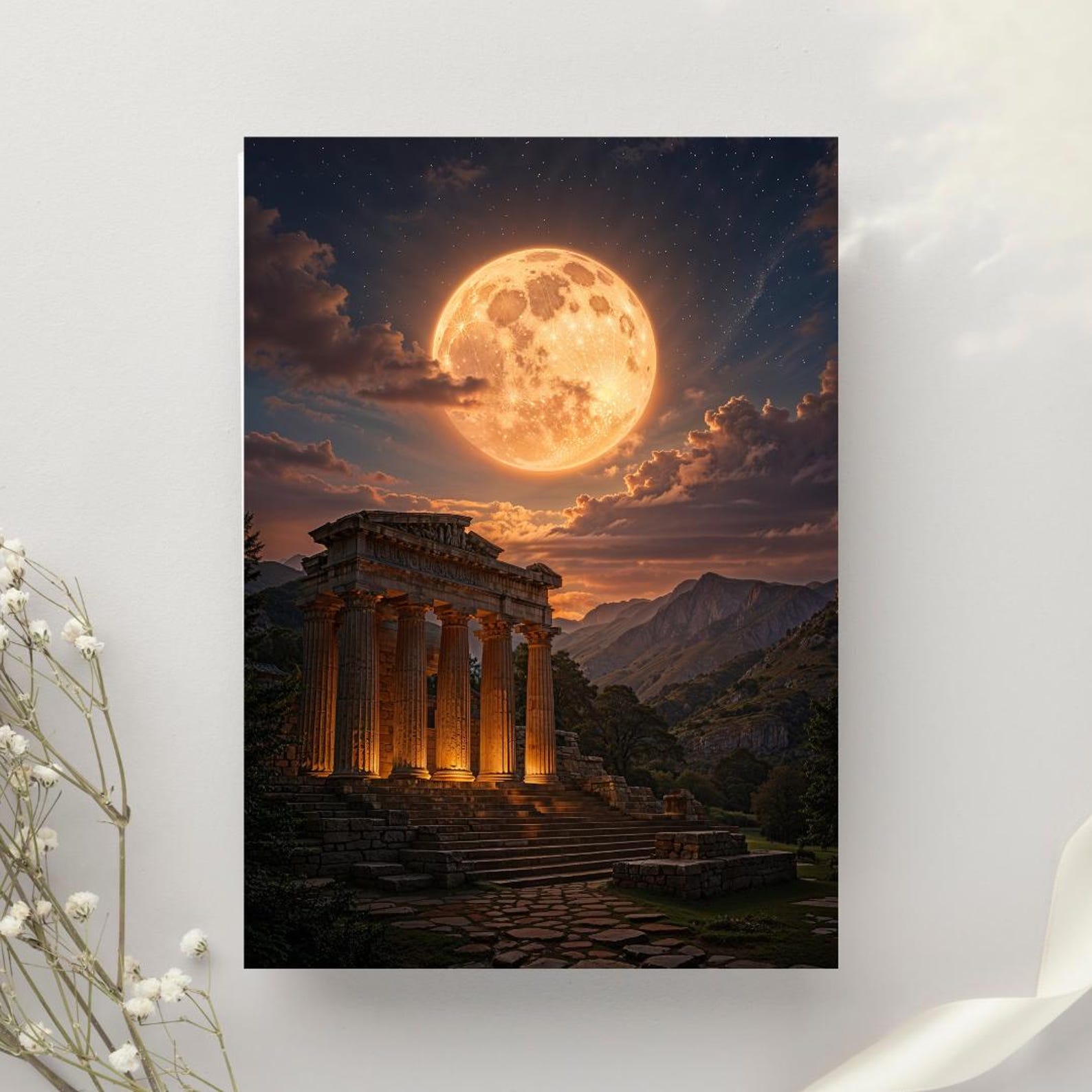 Greek Temple Under Full Moon Print | Mystical Landscape (digital ...