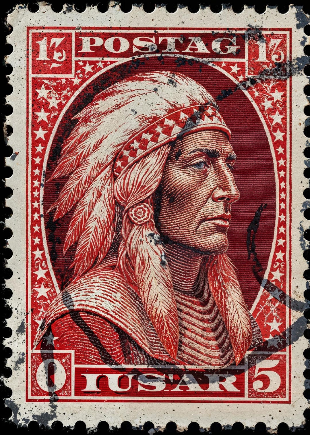 Native American Red Stamp Art | Vintage Tribal Printable | Cultural ...