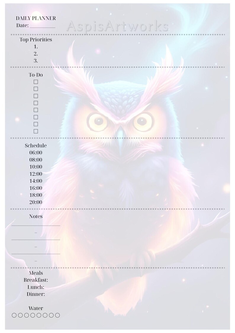 Daily Planner Printable | Owl Aesthetic Day Planner | To-do List ...