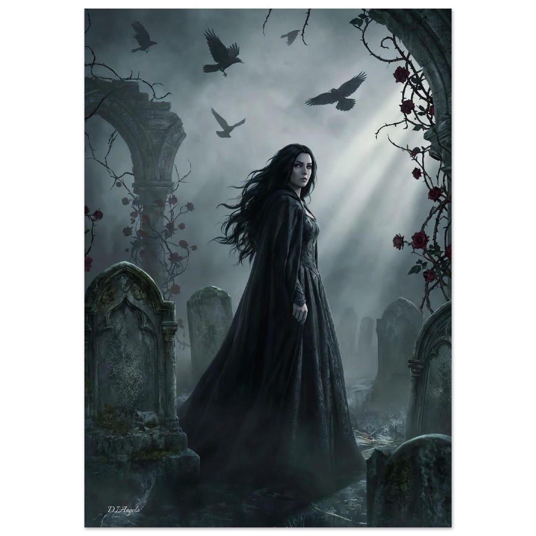 Gothic Raven Queen Poster, Dark Cemetery Wall Art Print, Matte Paper ...