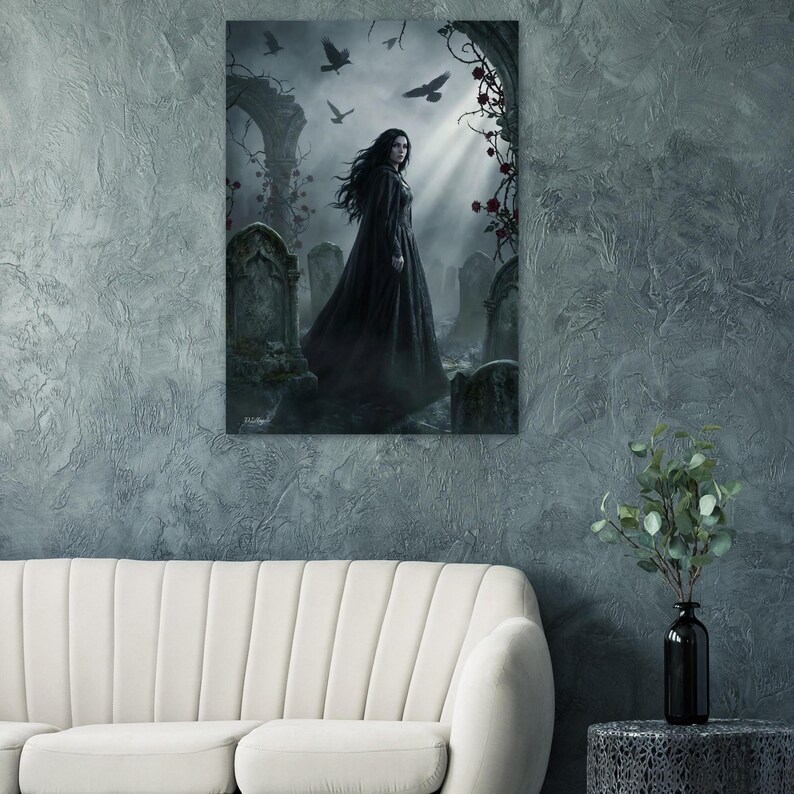 Gothic Raven Queen Poster, Dark Cemetery Wall Art Print, Matte Paper ...