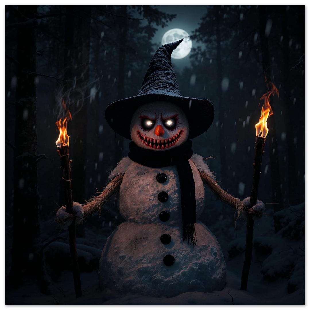Creepy Snowman Horror Art Print | Dark Winter Forest Wall Decor - Etsy