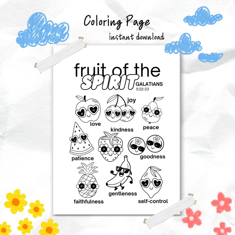 Fruit of the Spirit Coloring Page – Christian Printable for Kids, Bible ...
