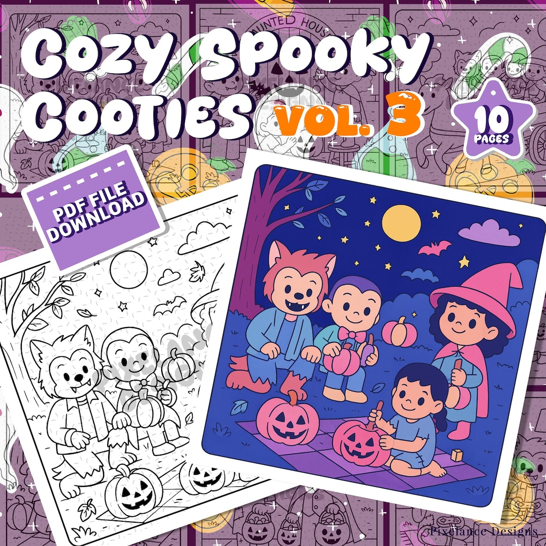 Cozy Spooky Monster Coloring Pages: Halloween Fun (instant Download PDF ...