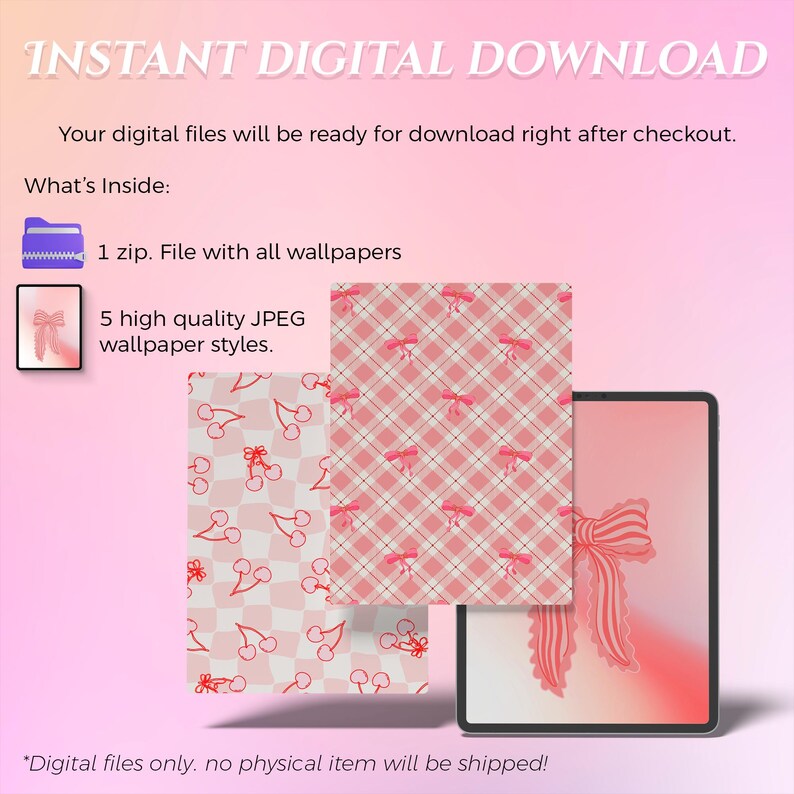 Preppy Pink iPad Wallpaper Pack | Bows, Cherries (digital Download) - Etsy