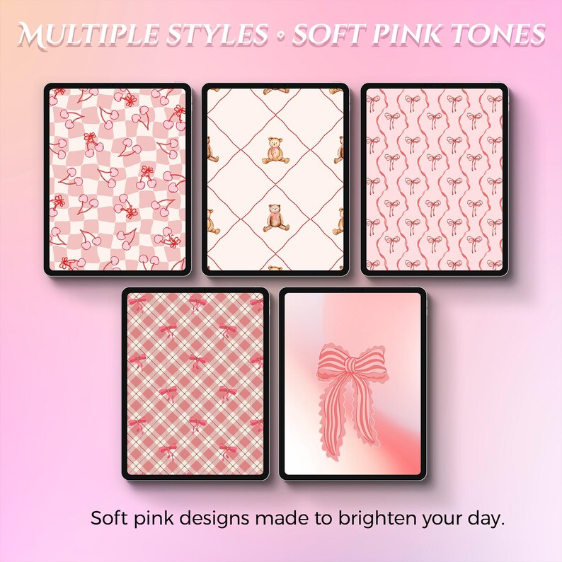 Preppy Pink iPad Wallpaper Pack | Bows, Cherries (digital Download) - Etsy
