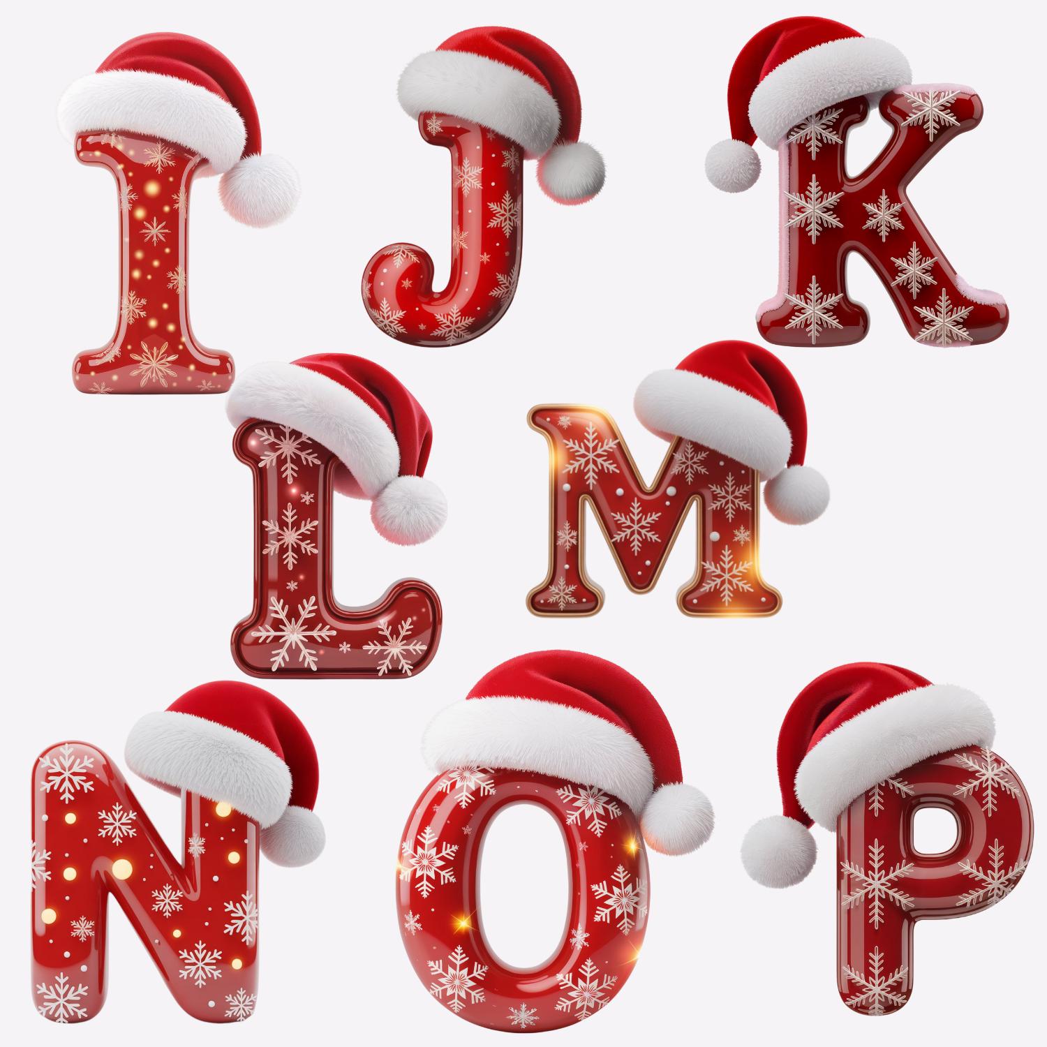 Glossy Christmas Alphabet Clipart | Red Santa Hat Letters PNG (digital ...