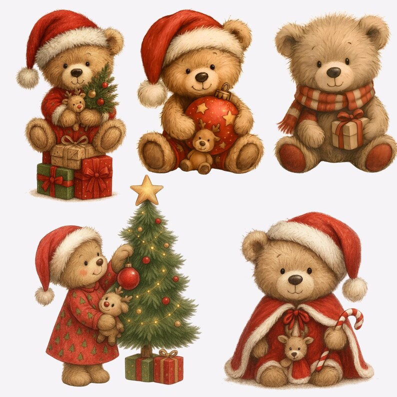 Teddy Bear Christmas Clipart Set | Holiday PNG, Winter Nursery Art - Etsy