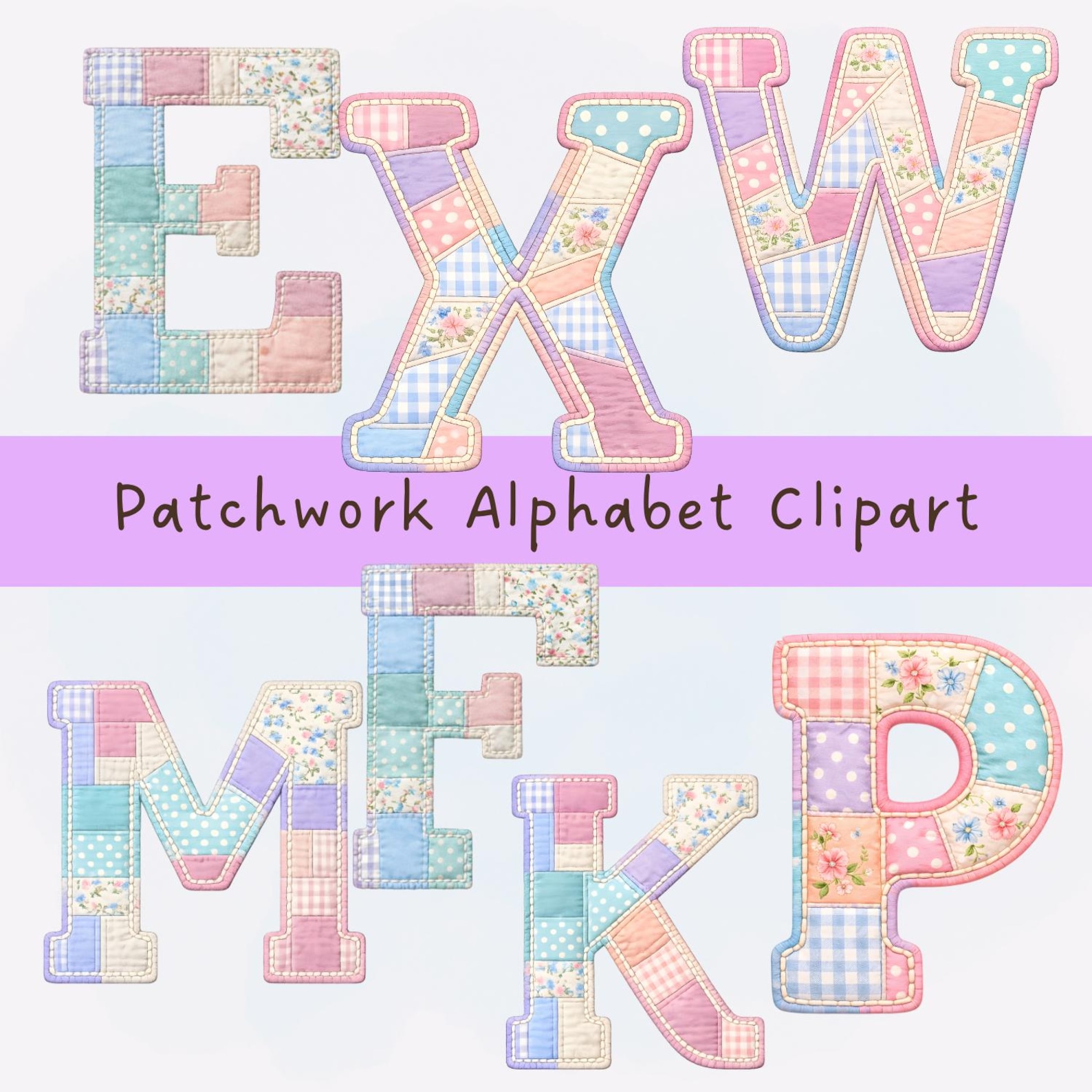 Patchwork Alphabet Clipart | Pastel Floral Quilted Letters A-Z (digital ...