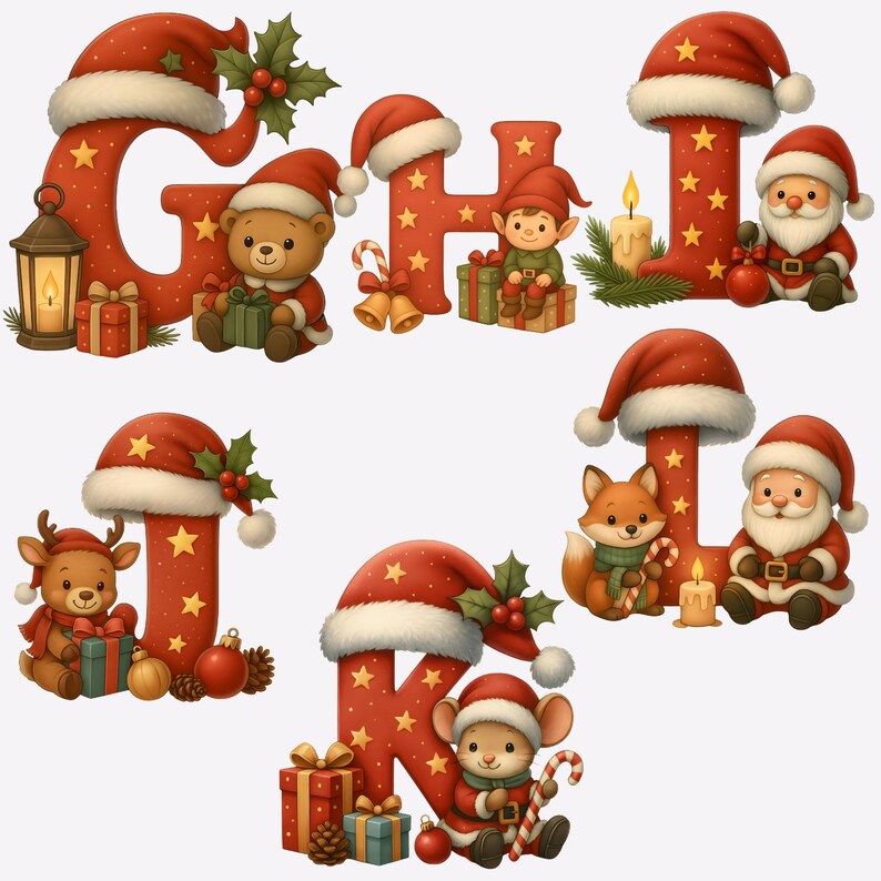 Christmas Alphabet Clipart | Santa Holiday Letters PNG (digital ...